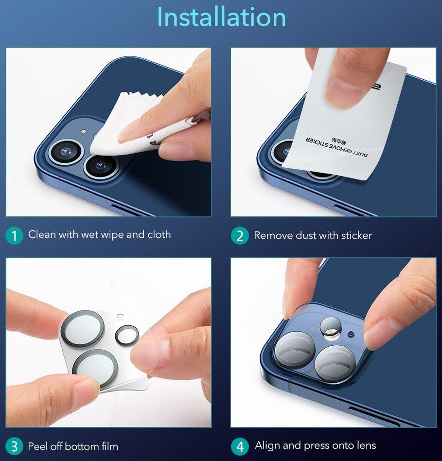 ESR Apple iPhone 12 Camera Lens Protector 2-Pack Zwart | GSMpunt.nl