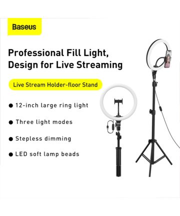 Baseus LED Ring Licht met Statief en Houder voor Smartphone | GSMpunt.nl