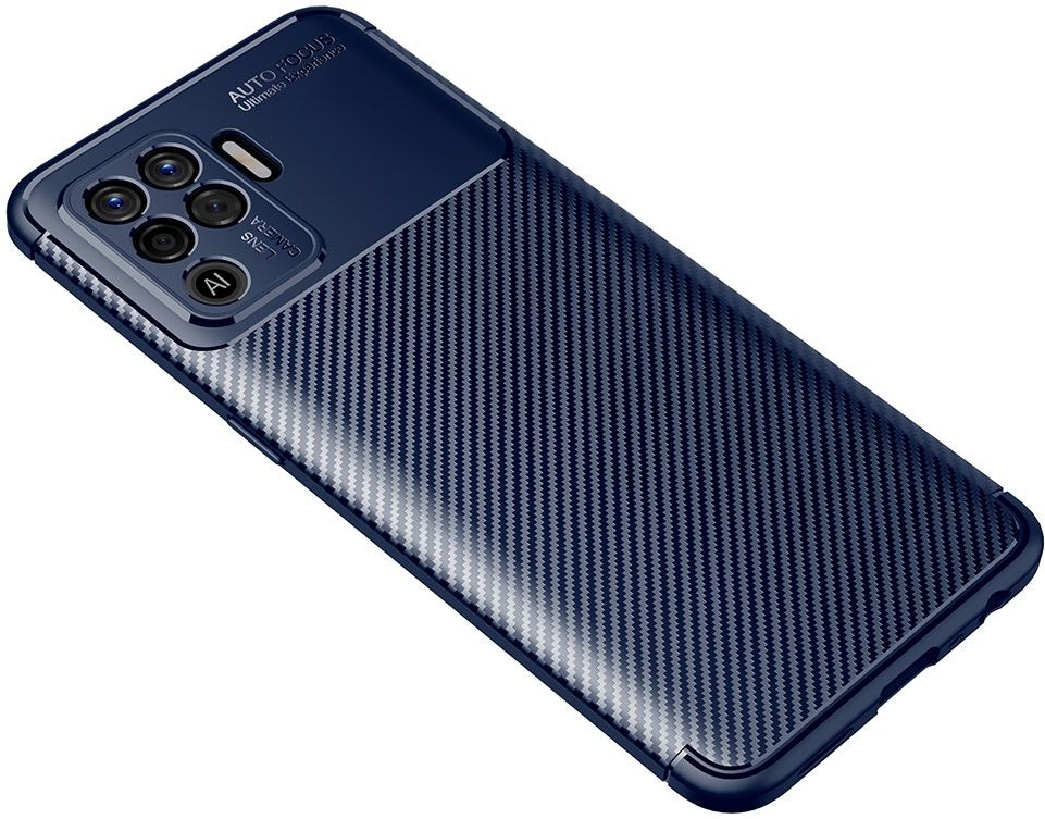 Oppo A94 Hoesje Siliconen Carbon TPU Back Cover Blauw | GSMpunt.nl