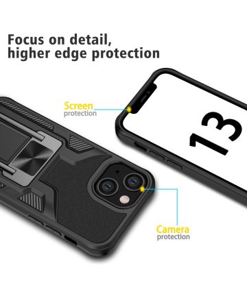 Apple iPhone 13 Mini Hoesje Hybride Back Cover Kickstand Zwart | GSMpunt.nl