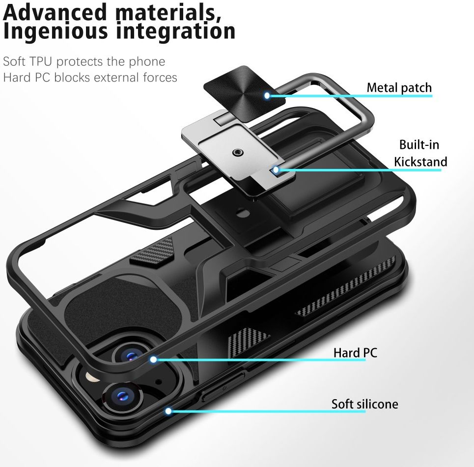 Apple iPhone 13 Mini Hoesje Hybride Back Cover Kickstand Zwart | GSMpunt.nl