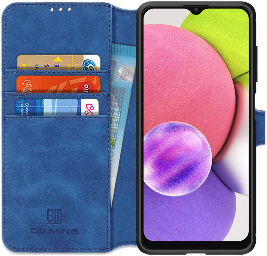 DG Ming Samsung Galaxy A03s Hoesje Retro Wallet Book Case Blauw | gsmpunt