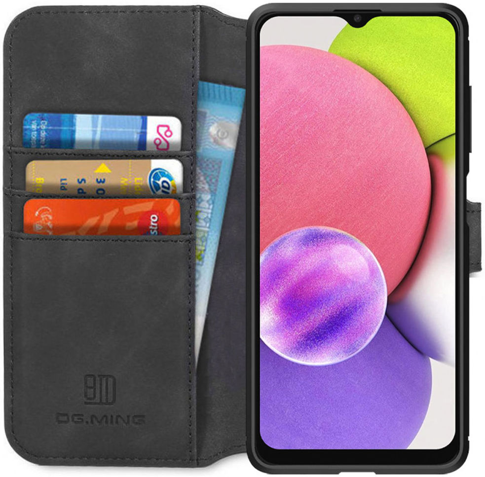 DG Ming Samsung Galaxy A03s Hoesje Retro Wallet Book Case Zwart | gsmpunt