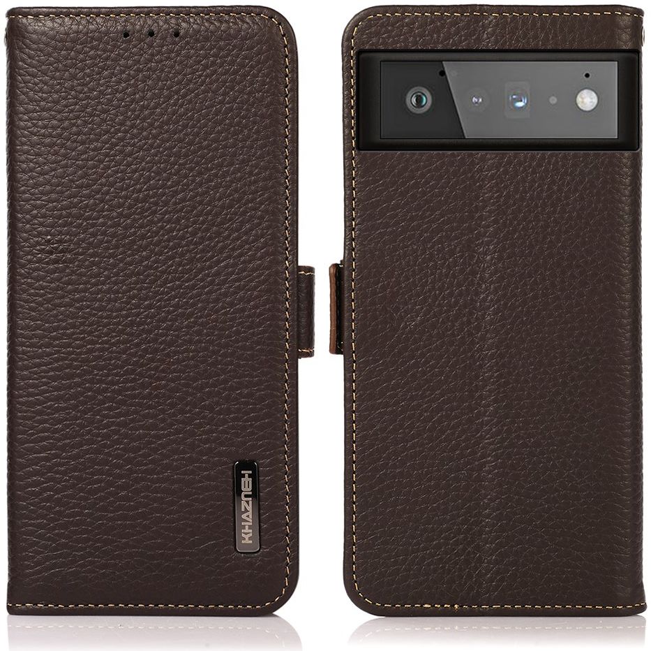 KHAZNEH Google Pixel 6 Hoesje RFID Wallet Book Case Echt Leer Bruin ...
