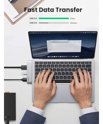 UGREEN 5-in-2 Hub Adapter Met USB-C / HDMI en USB-A Ingang Space Gray ...