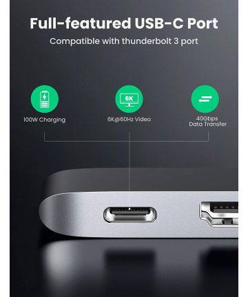 UGREEN 5-in-2 Hub Adapter Met USB-C / HDMI en USB-A Ingang Space Gray ...