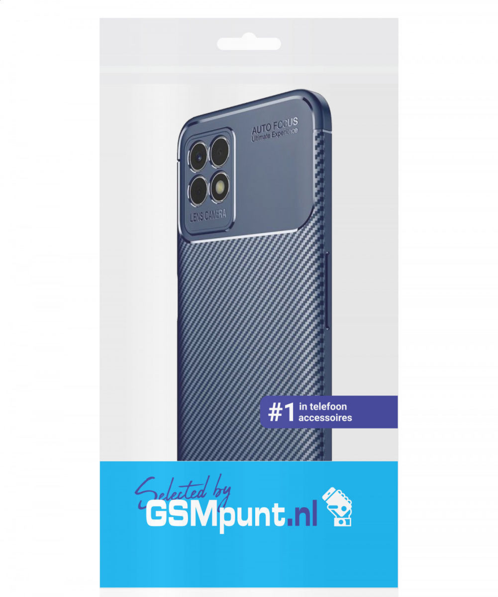 Realme 8i Hoesje Siliconen Carbon TPU Back Cover Blauw | gsmpunt