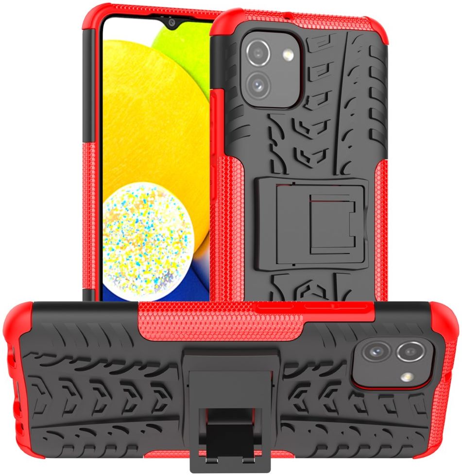 Samsung Galaxy A03 Hoesje Hybride Back Cover met Kickstand Rood ...