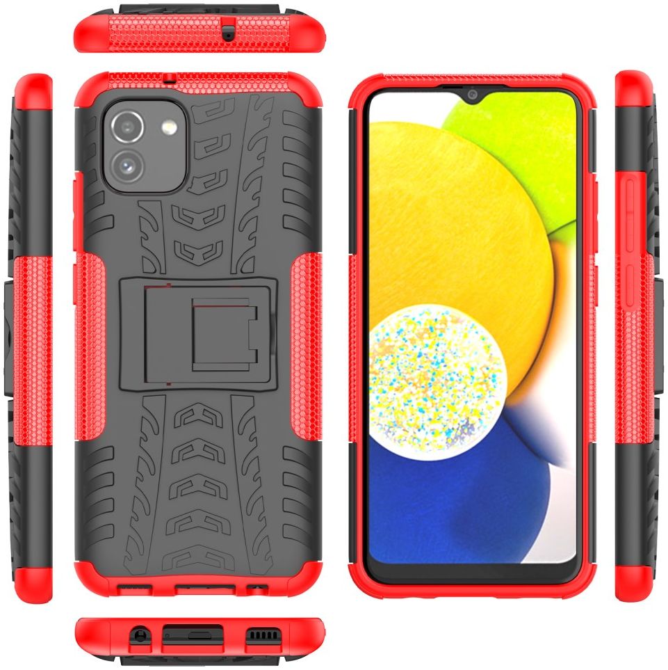Samsung Galaxy A03 Hoesje Hybride Back Cover met Kickstand Rood ...