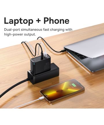 Baseus GaN5 100W Snellader met Fast Charge + 100W USB-C Kabel Zwart ...