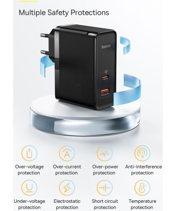 Baseus GaN5 100W Snellader met Fast Charge + 100W USB-C Kabel Wit ...