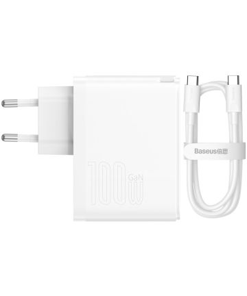 Baseus GaN5 100W Snellader met Fast Charge + 100W USB-C Kabel Wit ...