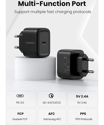 UGREEN Snellader 25W PD + USB-C naar USB-C Kabel 3A 2M Zwart | GSMpunt.nl