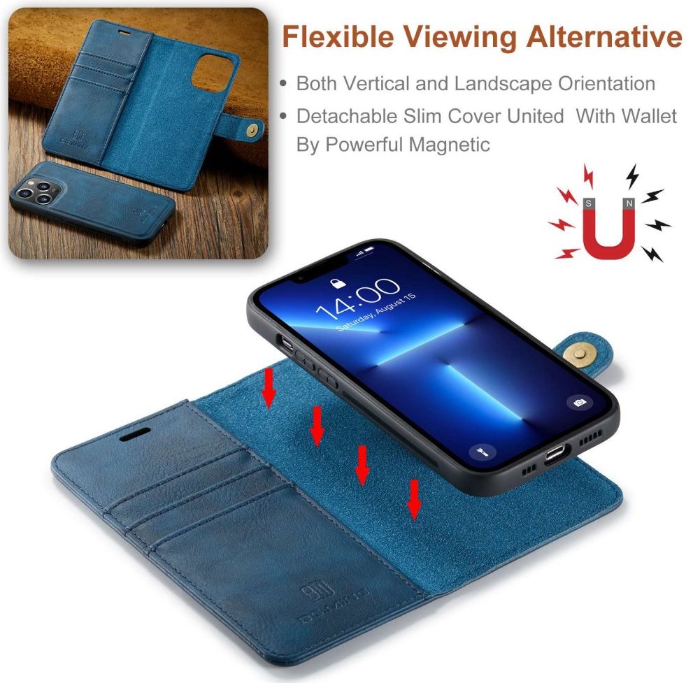 DG Ming iPhone 14 Pro Hoesje 2-in-1 Book Case en Back Cover Blauw ...