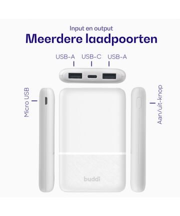 Buddi Go Powerbank USB-C Reisformaat Mini Compact 5.000 mAh Wit ...