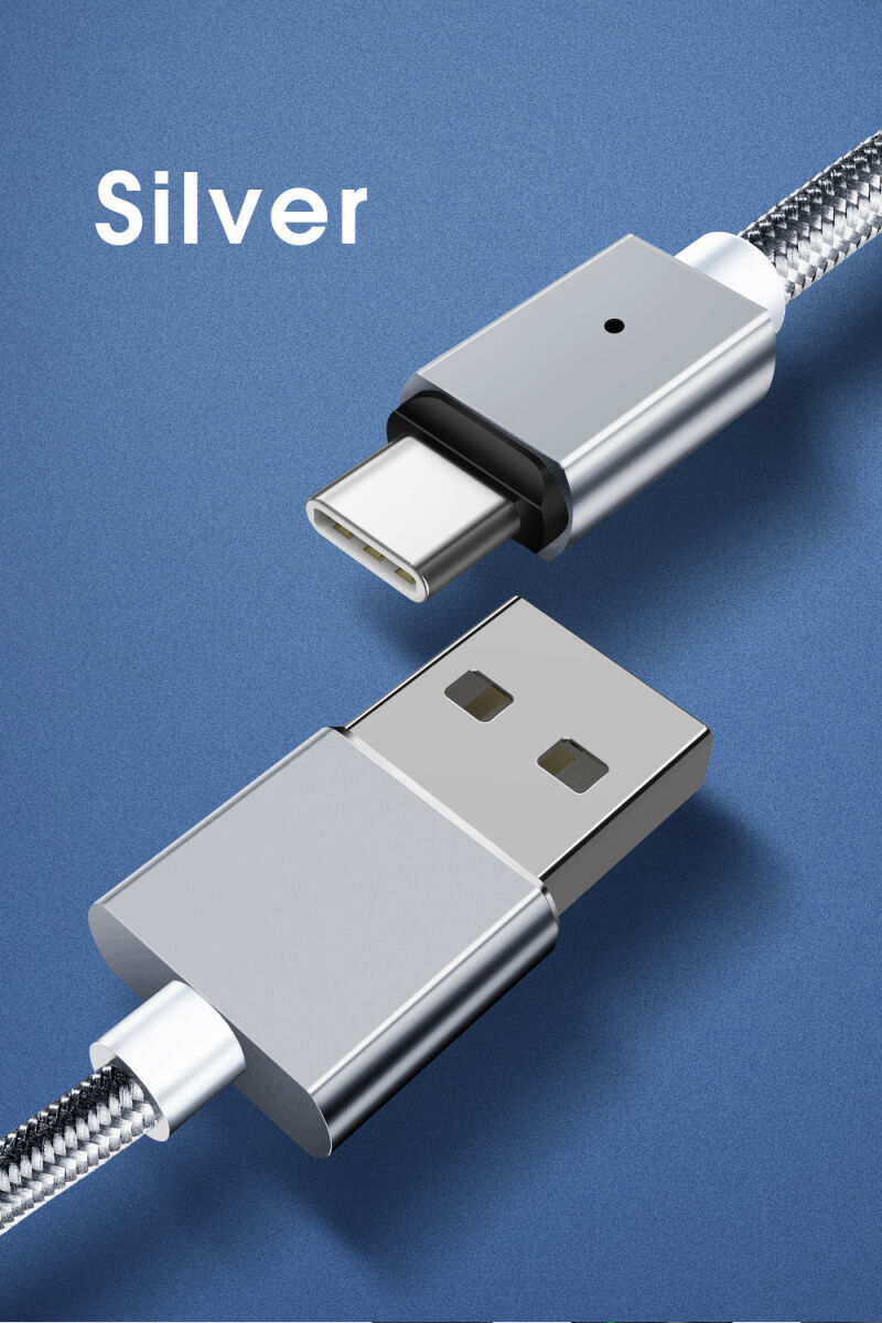 Essager 3A USB naar USB-C Fast Charge Oplaad Kabel 2M Zilver | gsmpunt
