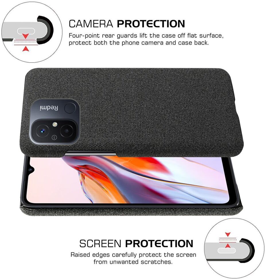Xiaomi Redmi 12C Hoesje met Stoffen Afwerking Back Cover Zwart | GSMpunt.nl