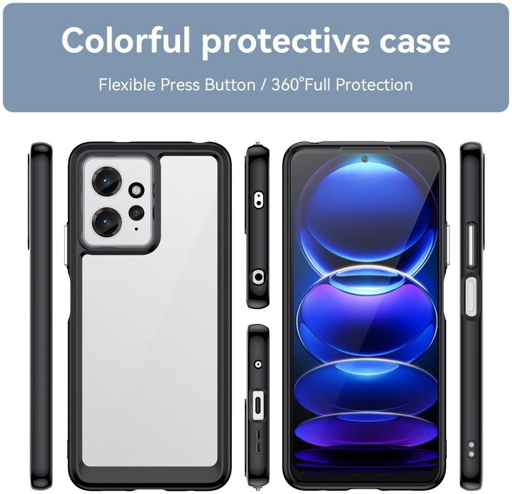 Xiaomi Redmi Note 12 Hoesje Acryl Back Cover Transparant Zwart | GSMpunt.nl