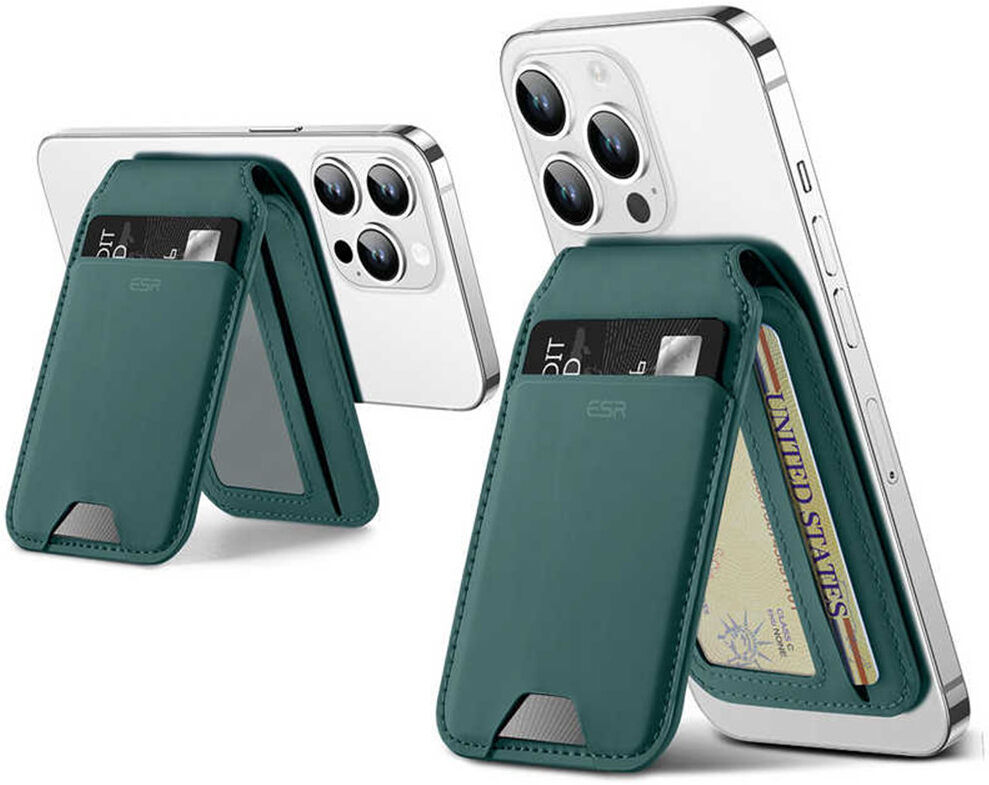 ESR HaloLock Vegan Leer MagSafe Kaarthouder en Standaard Groen | GSMpunt.nl
