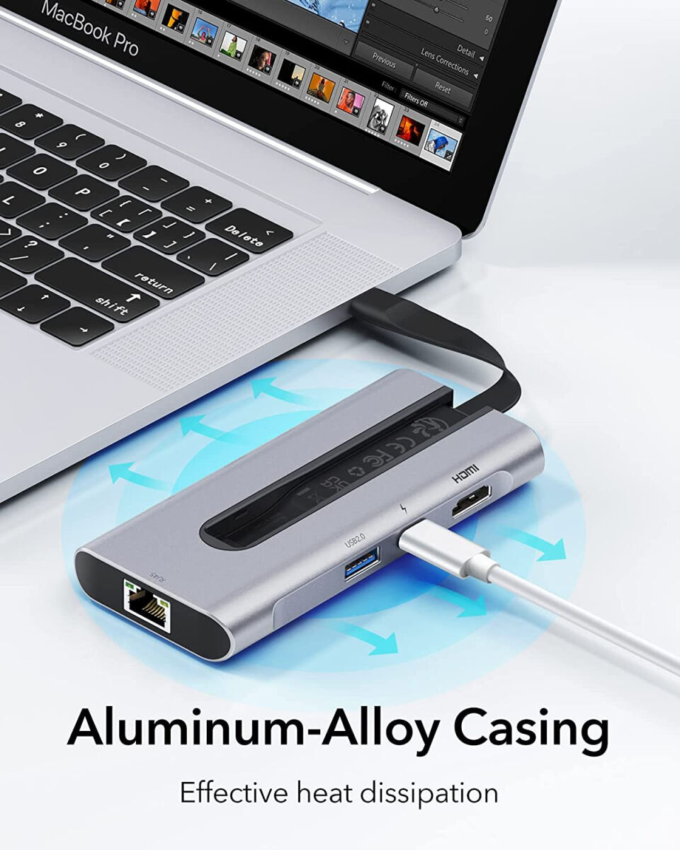 ESR 8-in-1 USB-C Hub met USB-C/USB/HDMI/Kaartlezer/Ethernet | gsmpunt