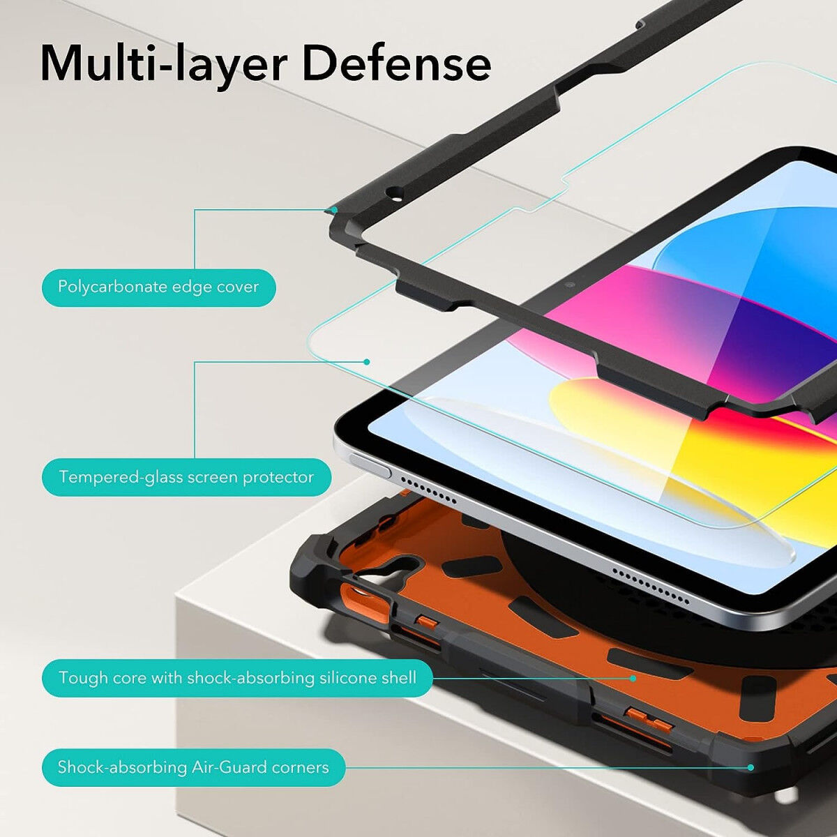 ESR Cyber Armor Tough Case Apple iPad 10.9 (2022) Hoes Zwart | gsmpunt