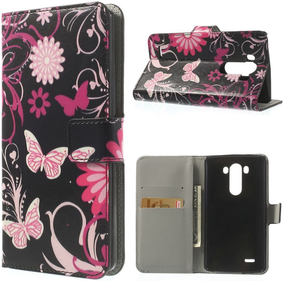 LG G3 Wallet Flipcase Stand - Butterfly & Flower | gsmpunt