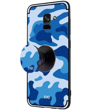 Samsung Galaxy A8 (2018) Hybride Hoesje met Popsocket Camouflage Blauw ...