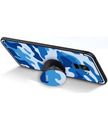 Samsung Galaxy A8 (2018) Hybride Hoesje met Popsocket Camouflage Blauw ...