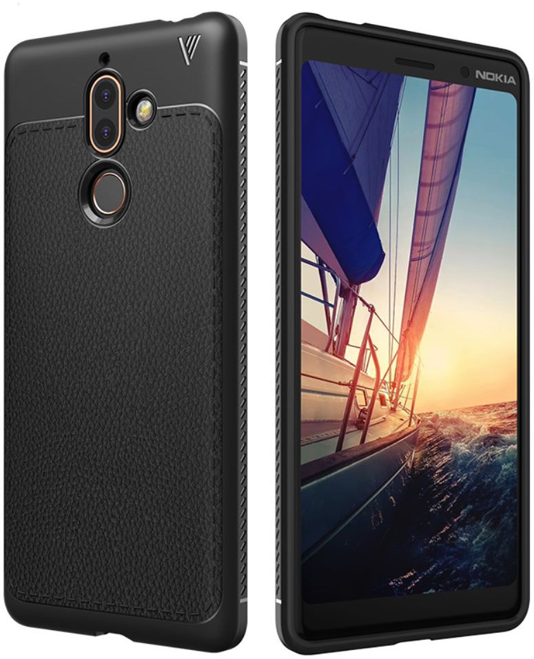 Nokia 7 Plus Back Cover met Lederen Coating Zwart | GSMpunt.nl