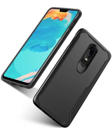 OnePlus 6 Hybride Back Cover Hoesje Transparant / Rood | GSMpunt.nl