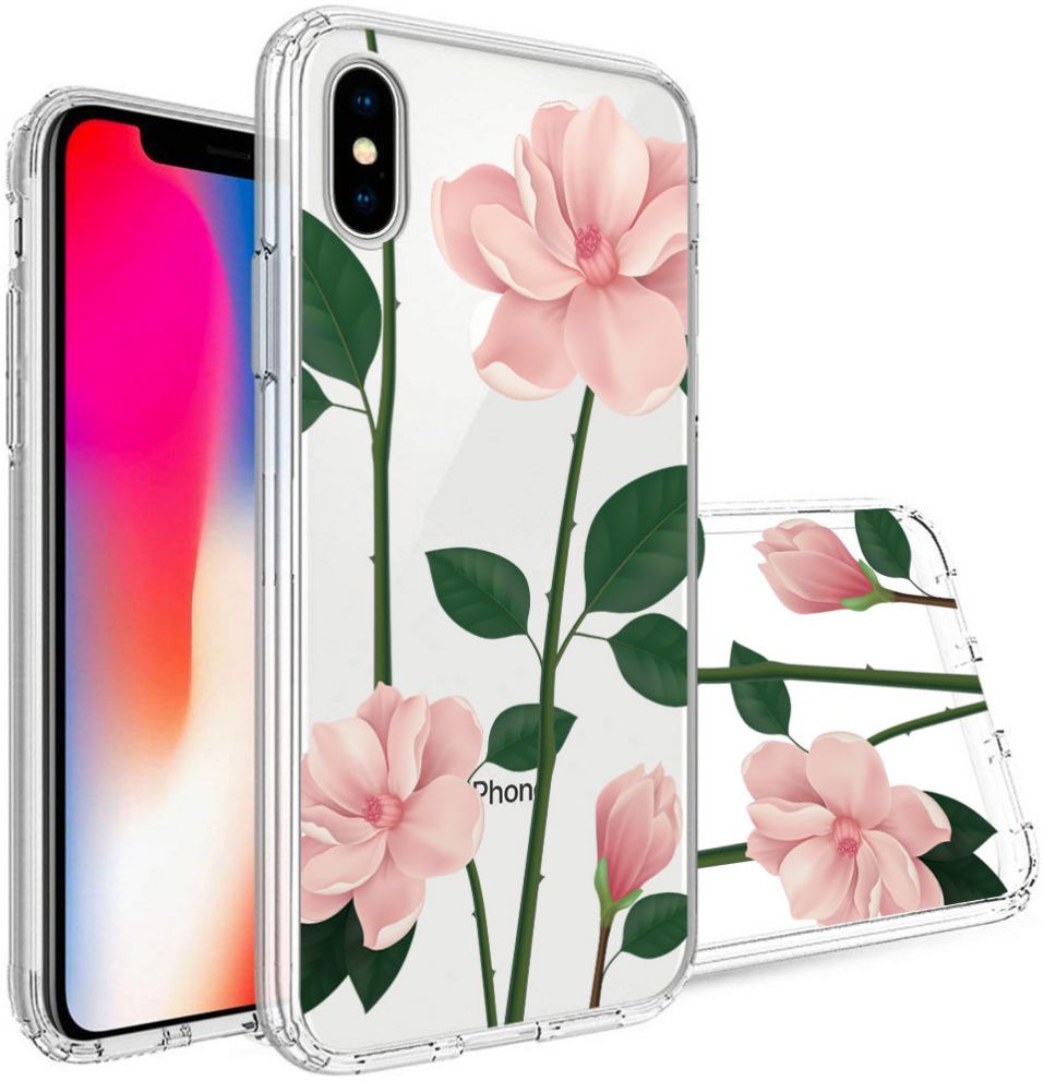Apple iPhone X Transparante Print Back Cover Hoesje Floral | GSMpunt.nl