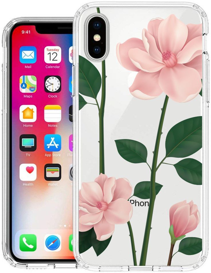 Apple iPhone X Transparante Print Back Cover Hoesje Floral | GSMpunt.nl