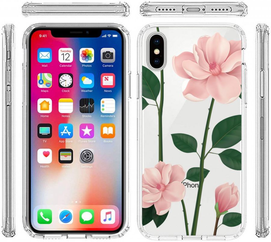 Apple iPhone X Transparante Print Back Cover Hoesje Floral | GSMpunt.nl