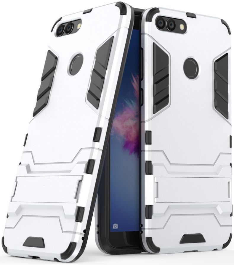 Hybride Huawei P Smart Back Cover Bescherm Hoesje Zilver | GSMpunt.nl