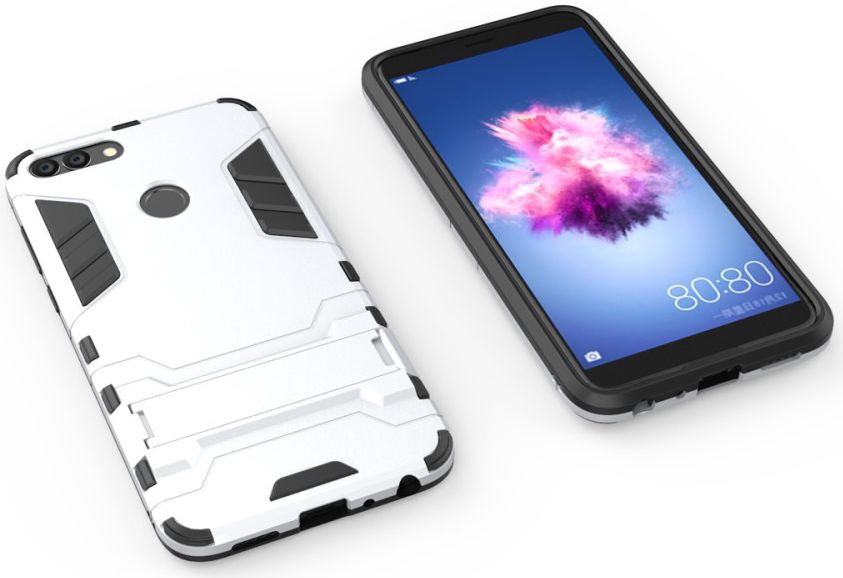 Hybride Huawei P Smart Back Cover Bescherm Hoesje Zilver | GSMpunt.nl