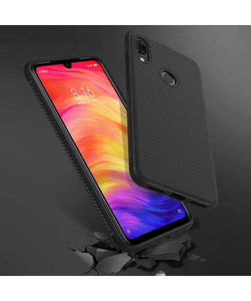 Redmi Note 7 Twill Slim Texture Back Cover Zwart | GSMpunt.nl