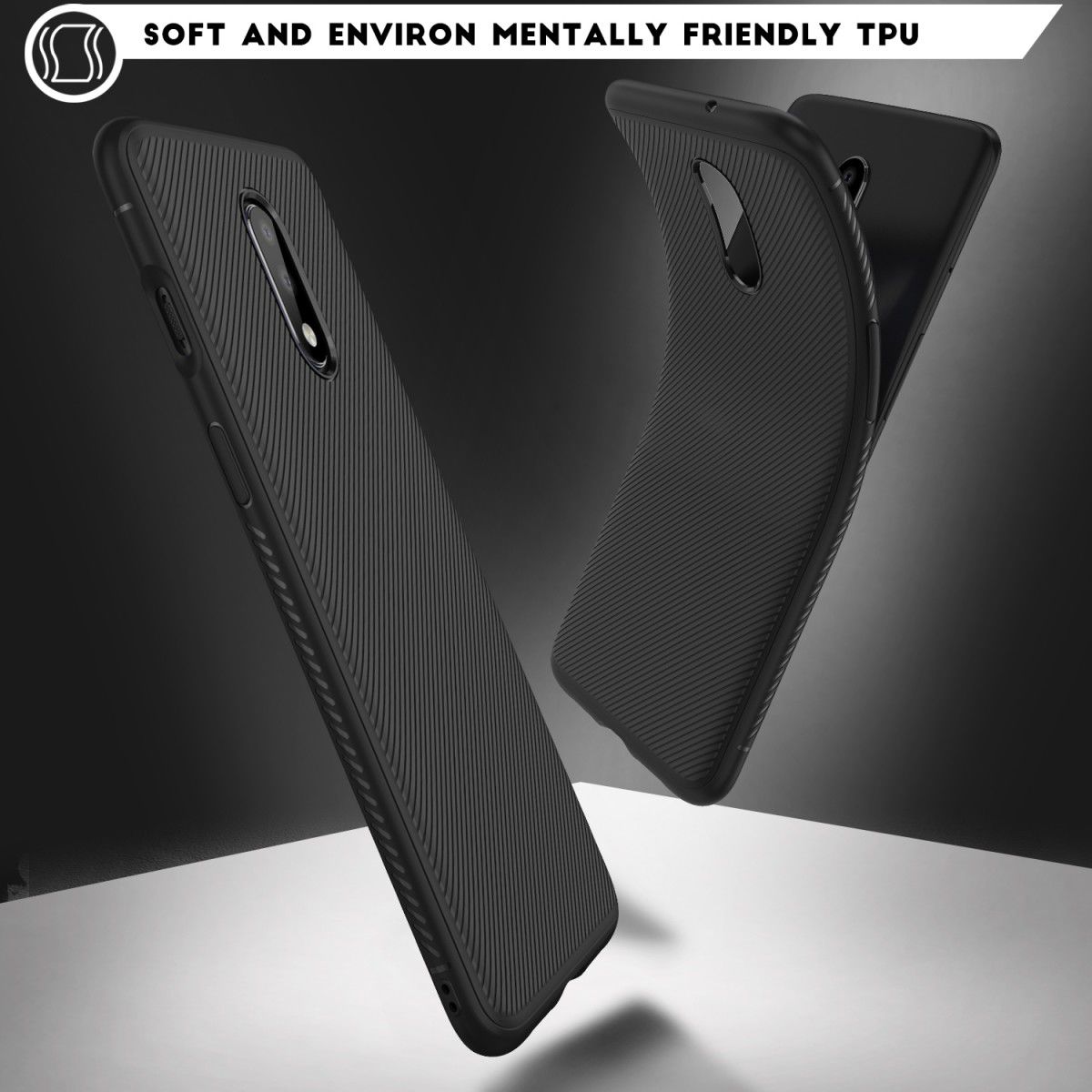 OnePlus 7 Twill Slim Texture Back Cover Zwart | gsmpunt