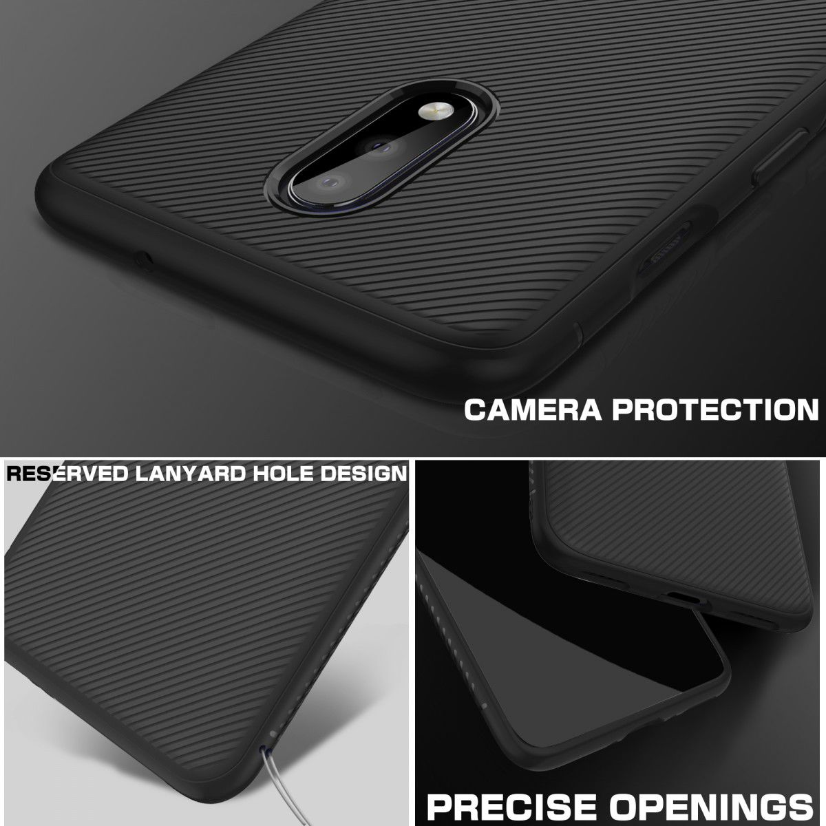 OnePlus 7 Twill Slim Texture Back Cover Zwart | gsmpunt