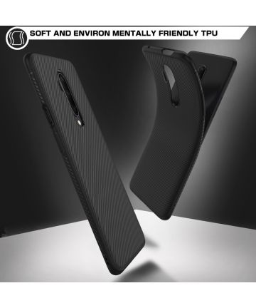 OnePlus 7T Pro Twill Slim Texture Back Cover Zwart | GSMpunt.nl