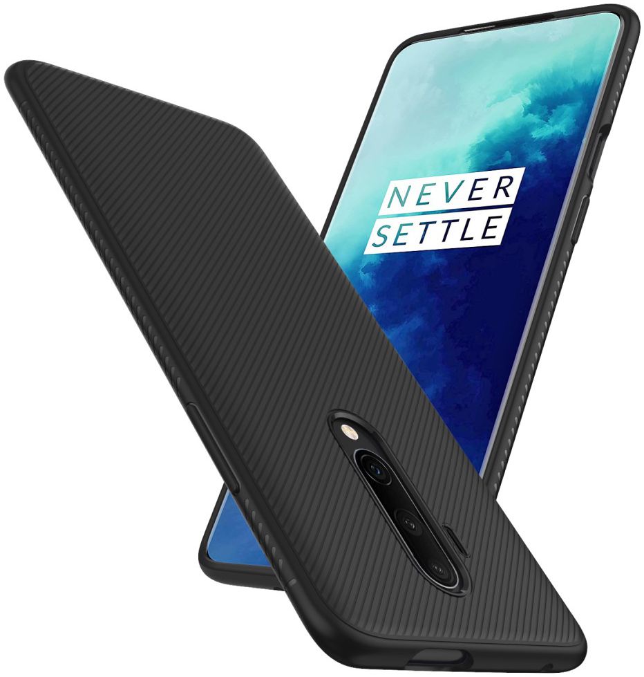 OnePlus 7T Pro Twill Slim Texture Back Cover Zwart | GSMpunt.nl