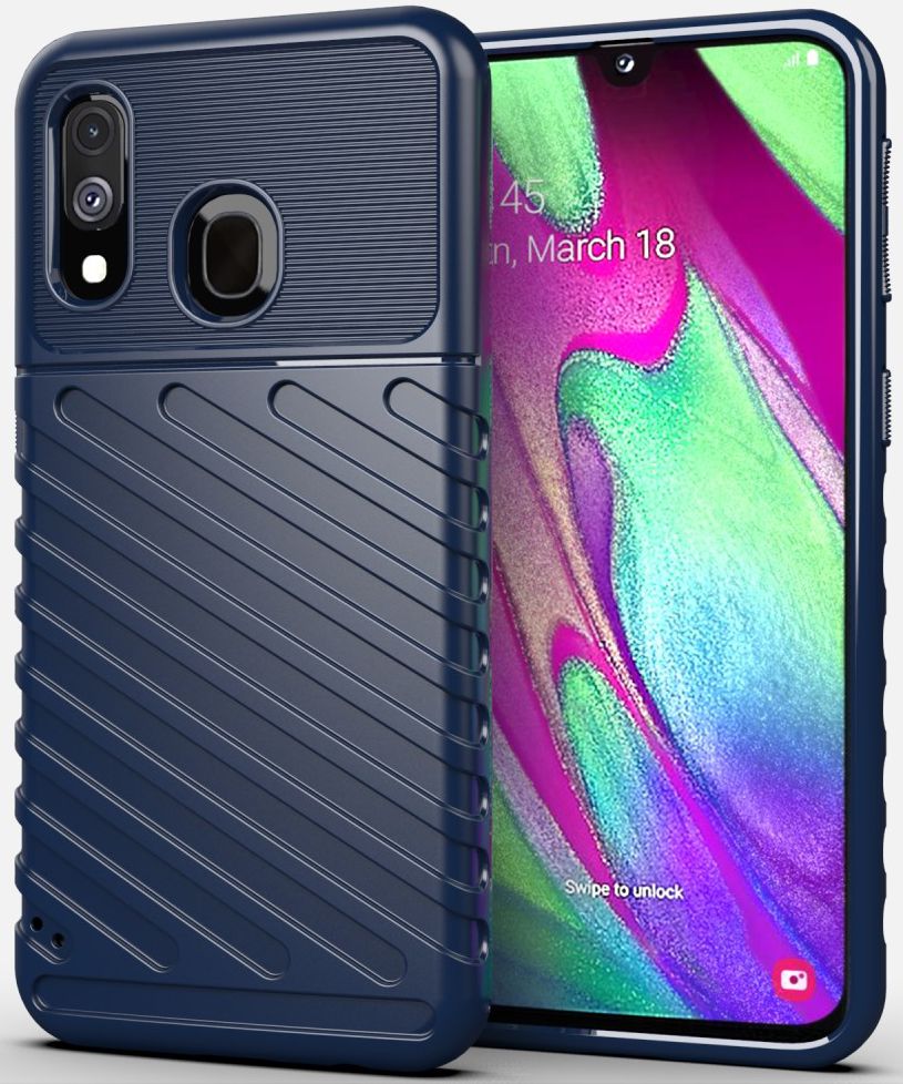 Samsung Galaxy A40 Twill Thunder Texture Back Cover Blauw | gsmpunt