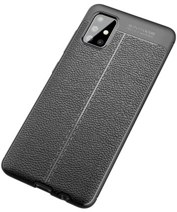 Samsung Galaxy A51 Hoesje TPU Leer Design Zwart | GSMpunt.nl
