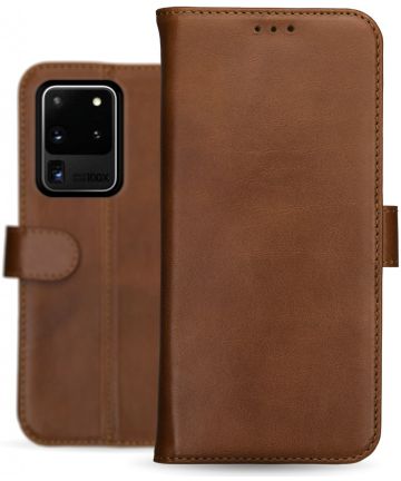 Rosso Deluxe Samsung Galaxy S20 Ultra Hoesje Echt Leer Book Case Bruin | GSMpunt.nl