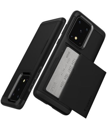 Spigen Slim Armor Card Holder Case Samsung Galaxy S20 Ultra Zwart | GSMpunt.nl