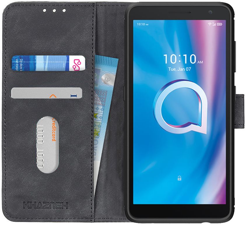 Alcatel 1B (2020) Hoesje Vintage Wallet Zwart | GSMpunt.nl
