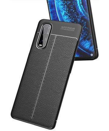 Oppo Find X2 Hoesje TPU Leer Design Back Cover Zwart | GSMpunt.nl