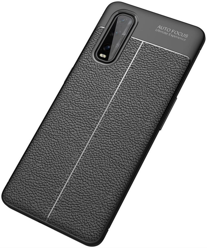 Oppo Find X2 Hoesje TPU Leer Design Back Cover Zwart | gsmpunt