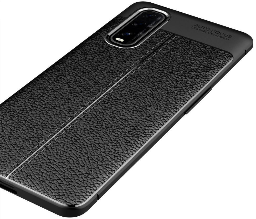 Oppo Find X2 Hoesje TPU Leer Design Back Cover Zwart | gsmpunt