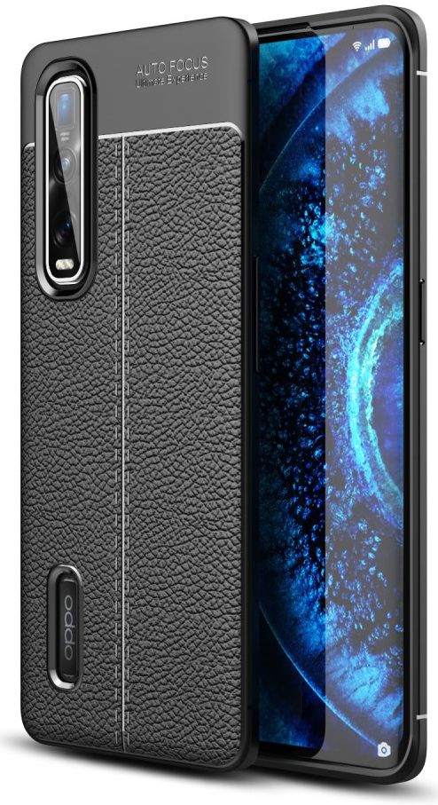 Oppo Find X2 Pro Hoesje TPU Leer Design Back Cover Zwart | gsmpunt
