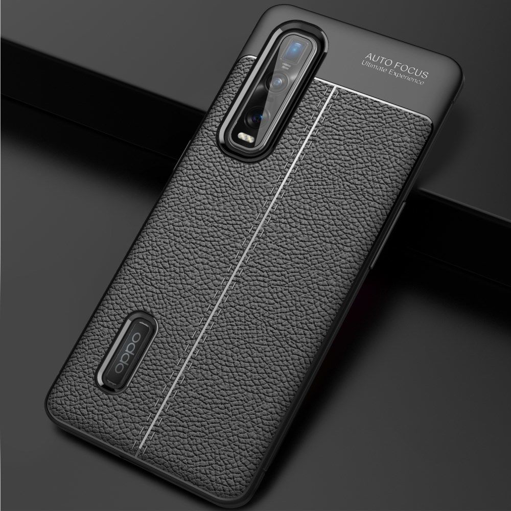 Oppo Find X2 Pro Hoesje TPU Leer Design Back Cover Zwart | gsmpunt